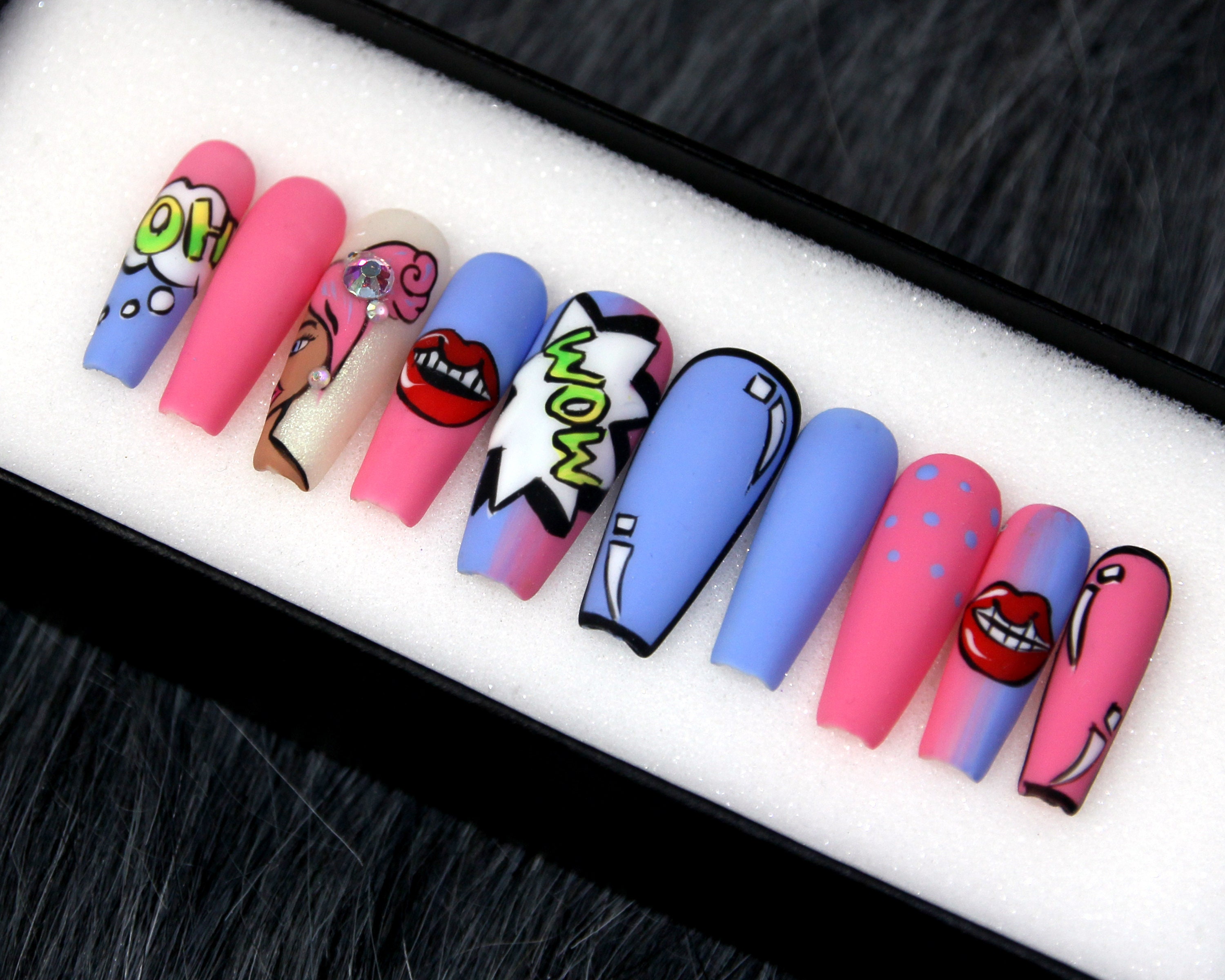 Comic Art Press on Nails Cartoon False Nails Birthday Gift | Etsy