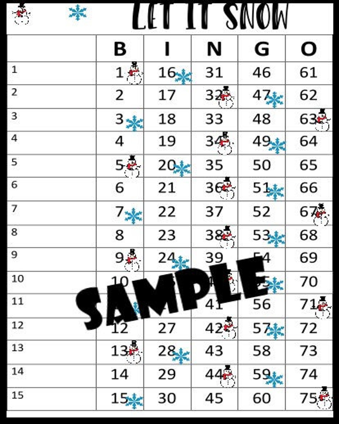 Let It Snow Printable Bingo Sheet - Etsy