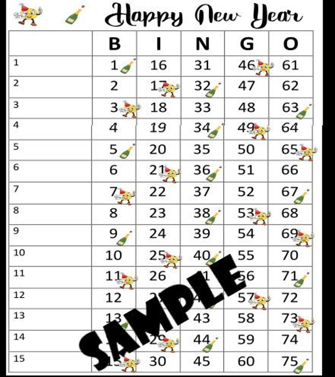 Happy New Year Printable Bingo - Etsy