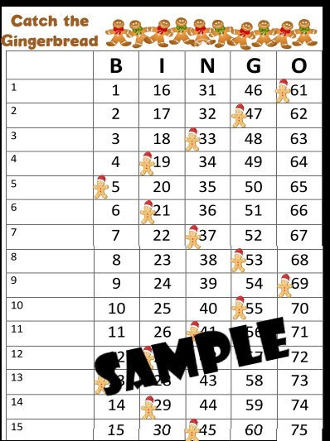 Catch the Gingerbread Printable Bingo - Etsy