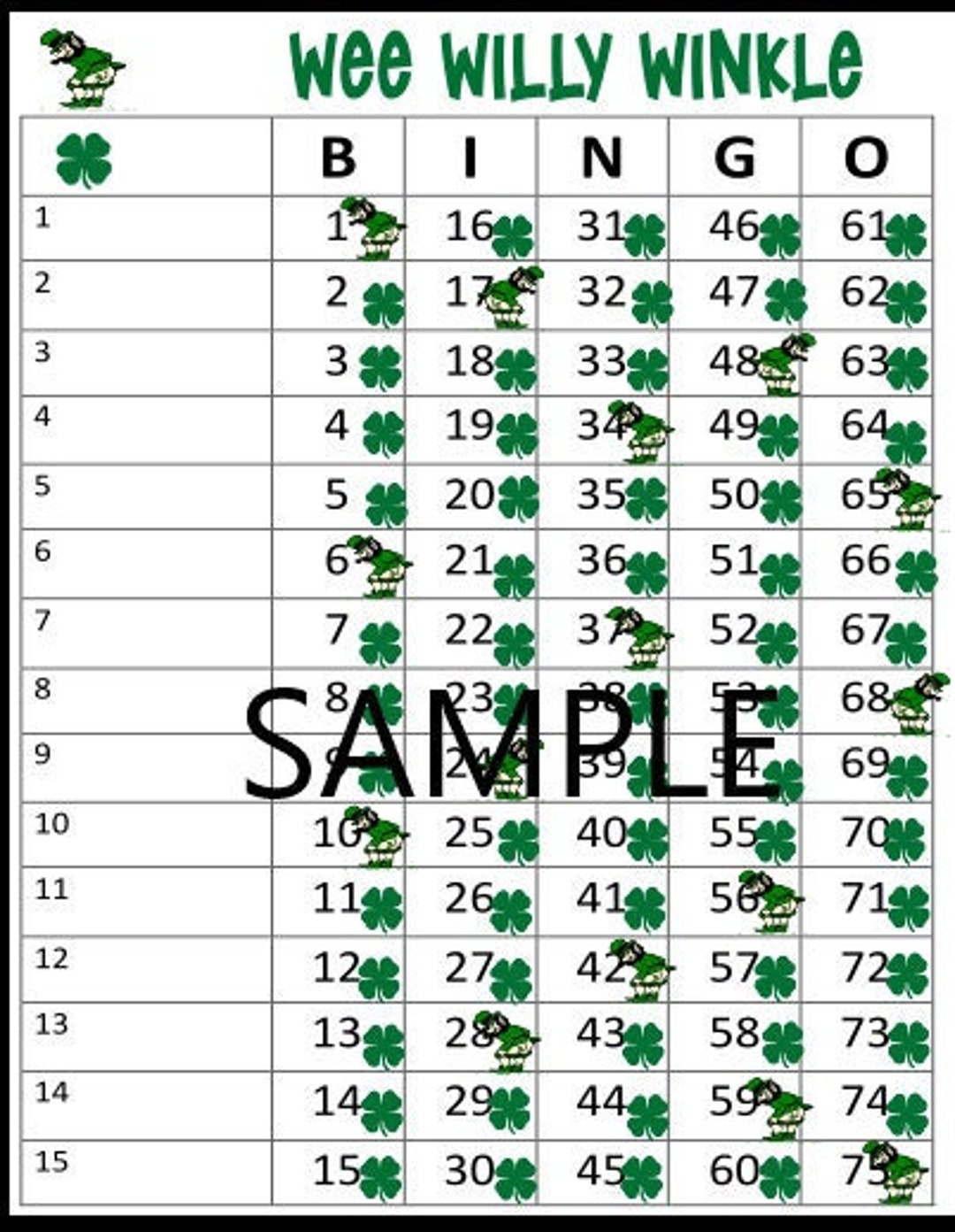 Wee Willy Winkle Printable St Patricks Day Bingo - Etsy