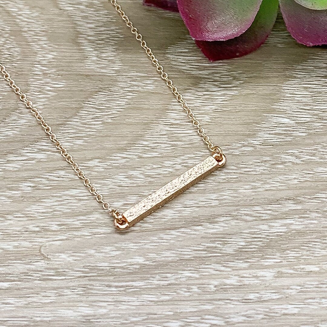 Balance Bar Necklace, Rose Gold Bar Necklace, Horizontal Bar Pendant ...