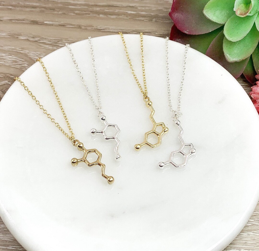 Molecular Necklace, Dopamine Necklace Gold, Serotonin Necklace Silver ...