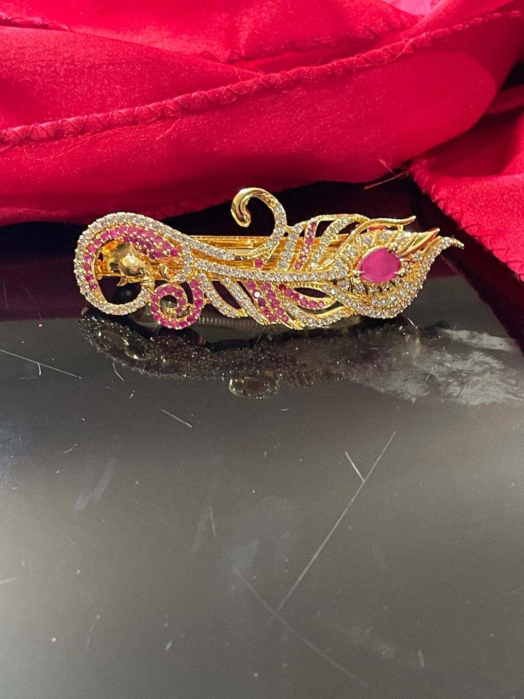 Gold Ad Stone and Ruby Hair Clip Center Piece Clip - Etsy