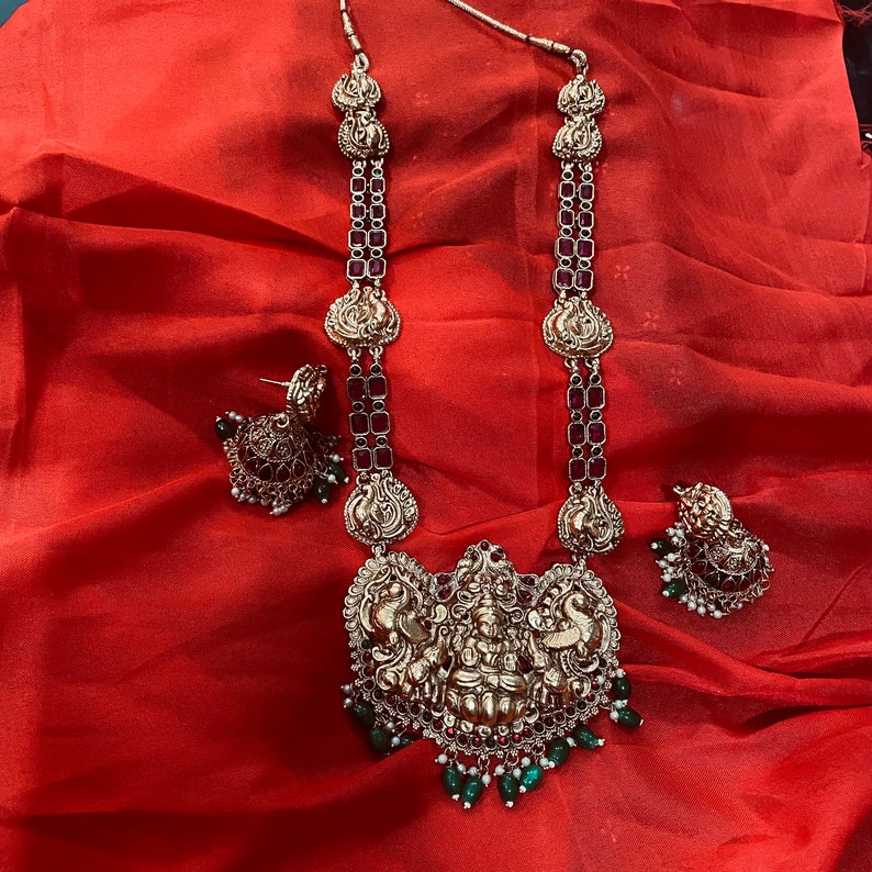 Antique Long Lakshmi Haram With Red and Green Stone - Etsy