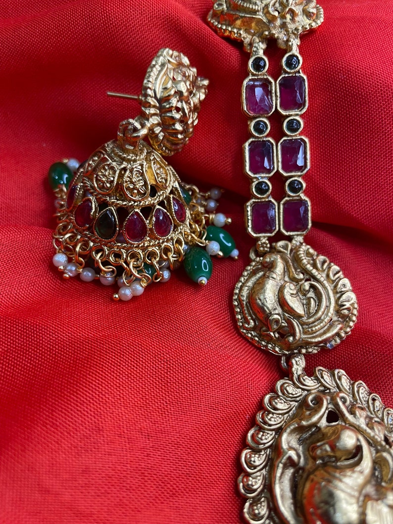 Antique Long Lakshmi Haram With Red and Green Stone - Etsy