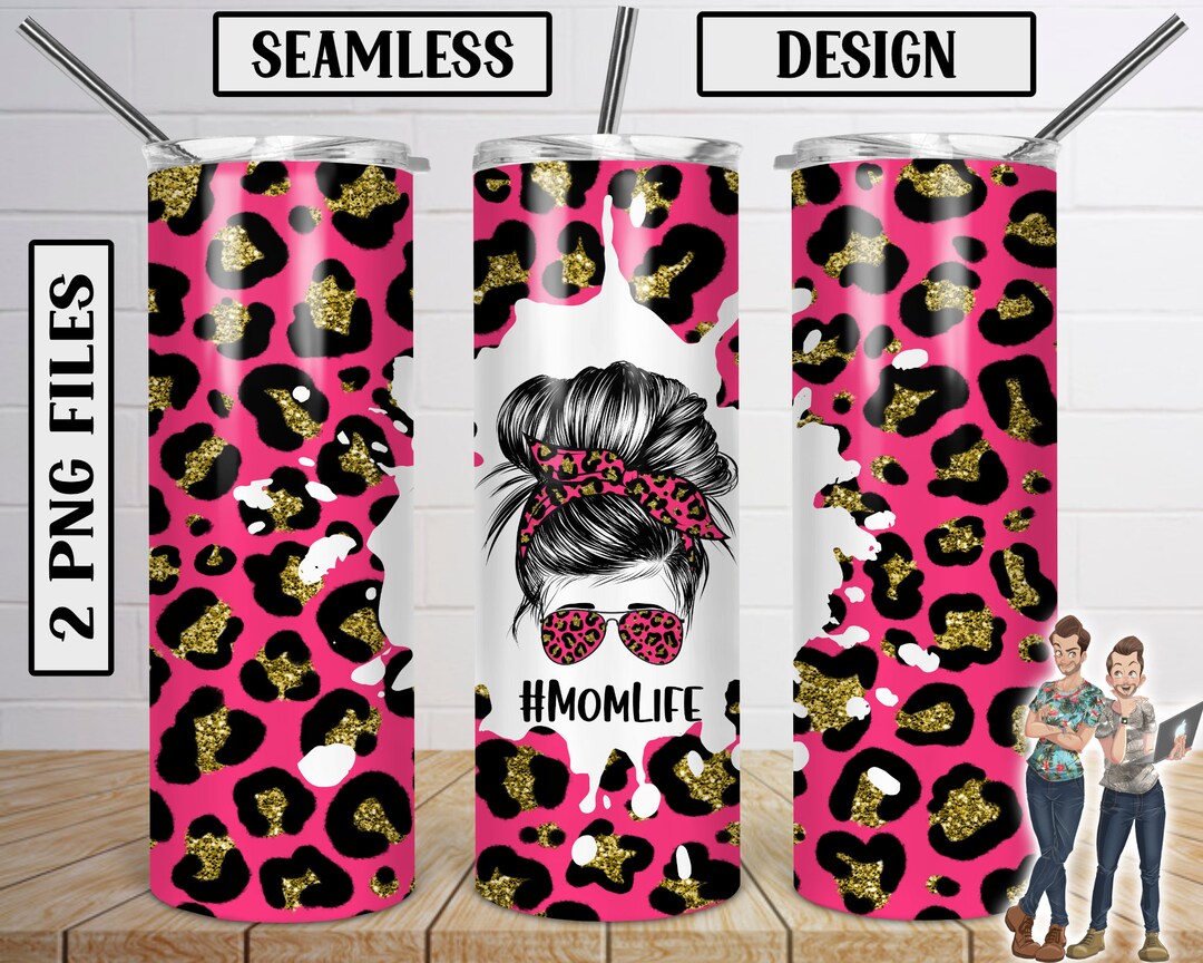 Seamless Mom Life Pink Glitter Leopard Skinny Tumbler 20oz Design ...