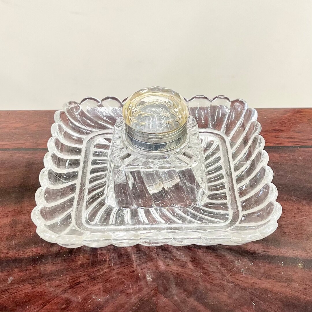 Antique French Glass Inkwell Tray Stamped Depose Paris by C.H. Le Blanc ...