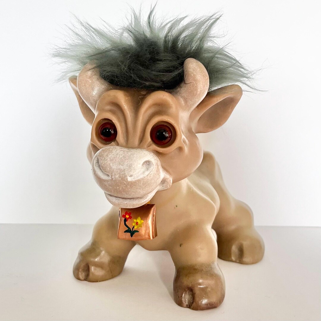 Vintage RARE Cow 1964 Dam Troll With Fluffy Grey Hair Dam Things Est ...
