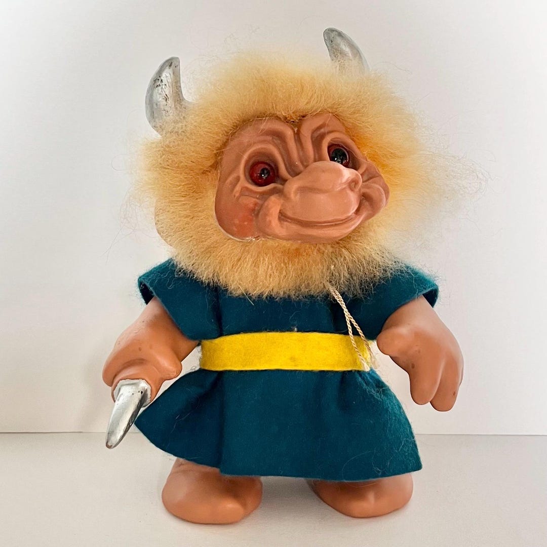 Vintage RARE 1965 Viking Dam Troll UK Regd Des Doll 6.5 7 Turquoise ...