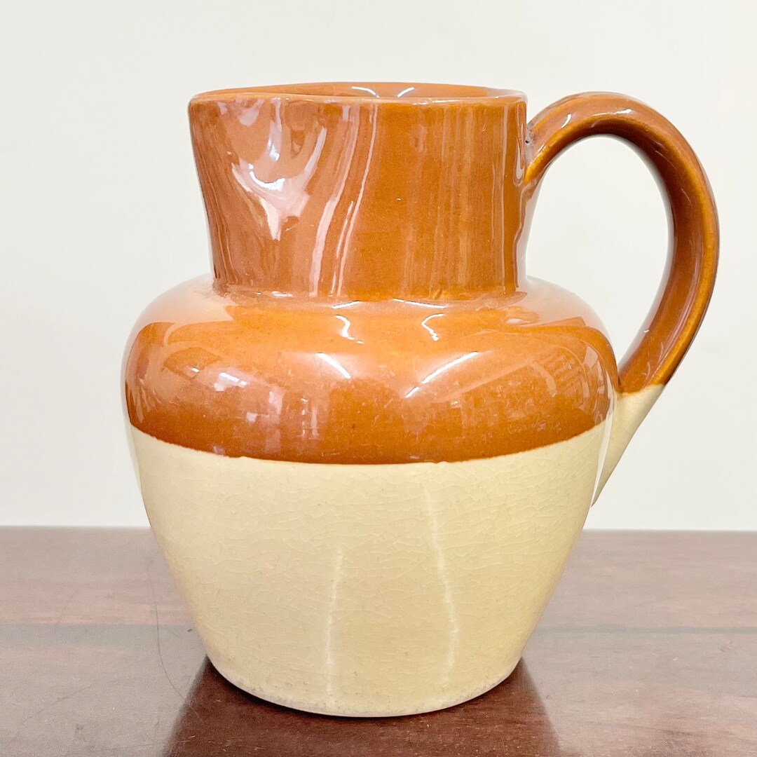 Vintage Stoneware Two Tone Brown Pottery Half Pint Jug / Creamer 1/2 ...