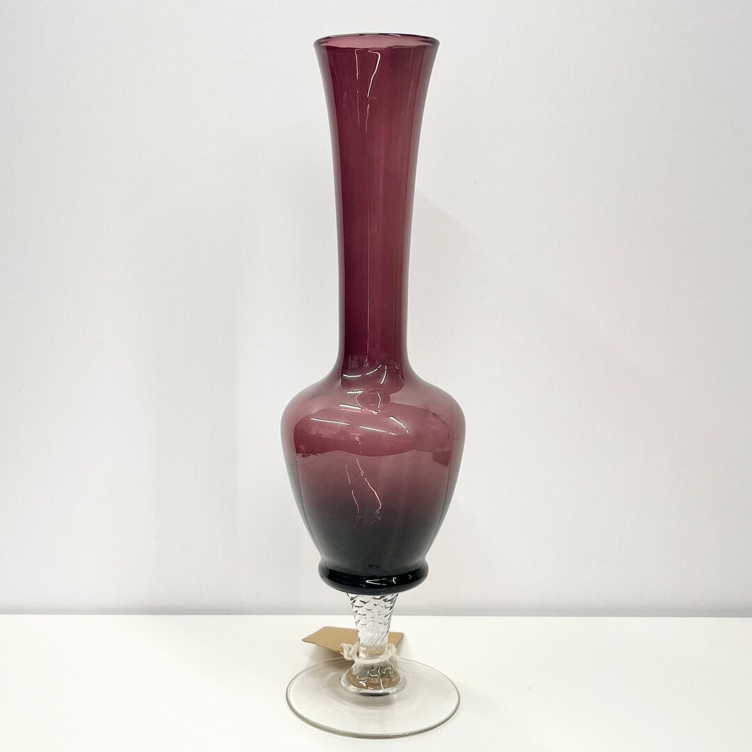 Vintage Amethyst Glass Bud Vase Beautiful Design With a Clear Twisted ...