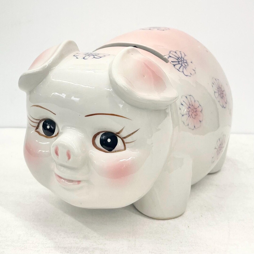 Vintage Large Kitsch Porcelain Human Faced Floral Piggy Bank Money Box ...