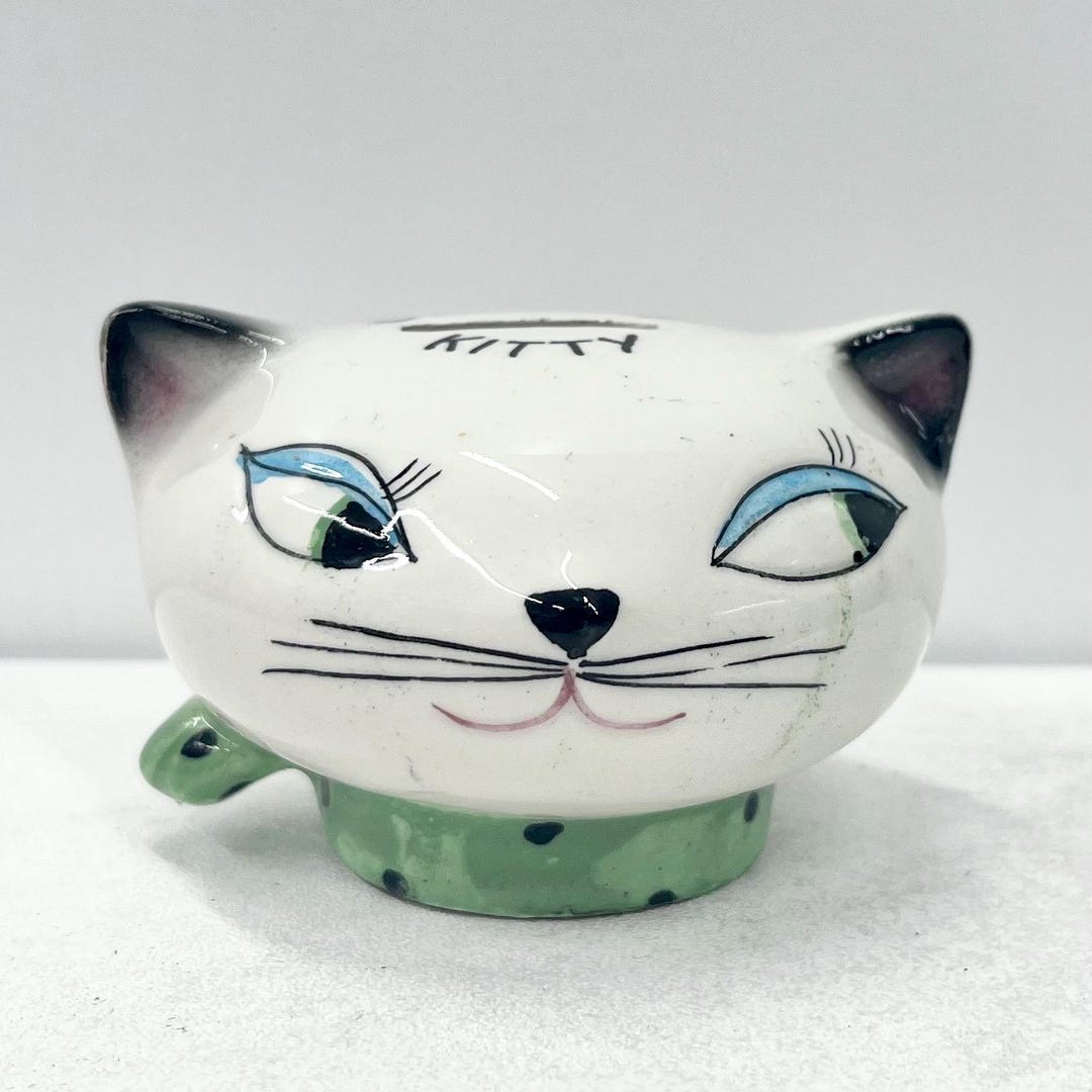 Vintage Ceramic Six Penny Kitty Cat Head Money Box Holt Howard Portugal ...