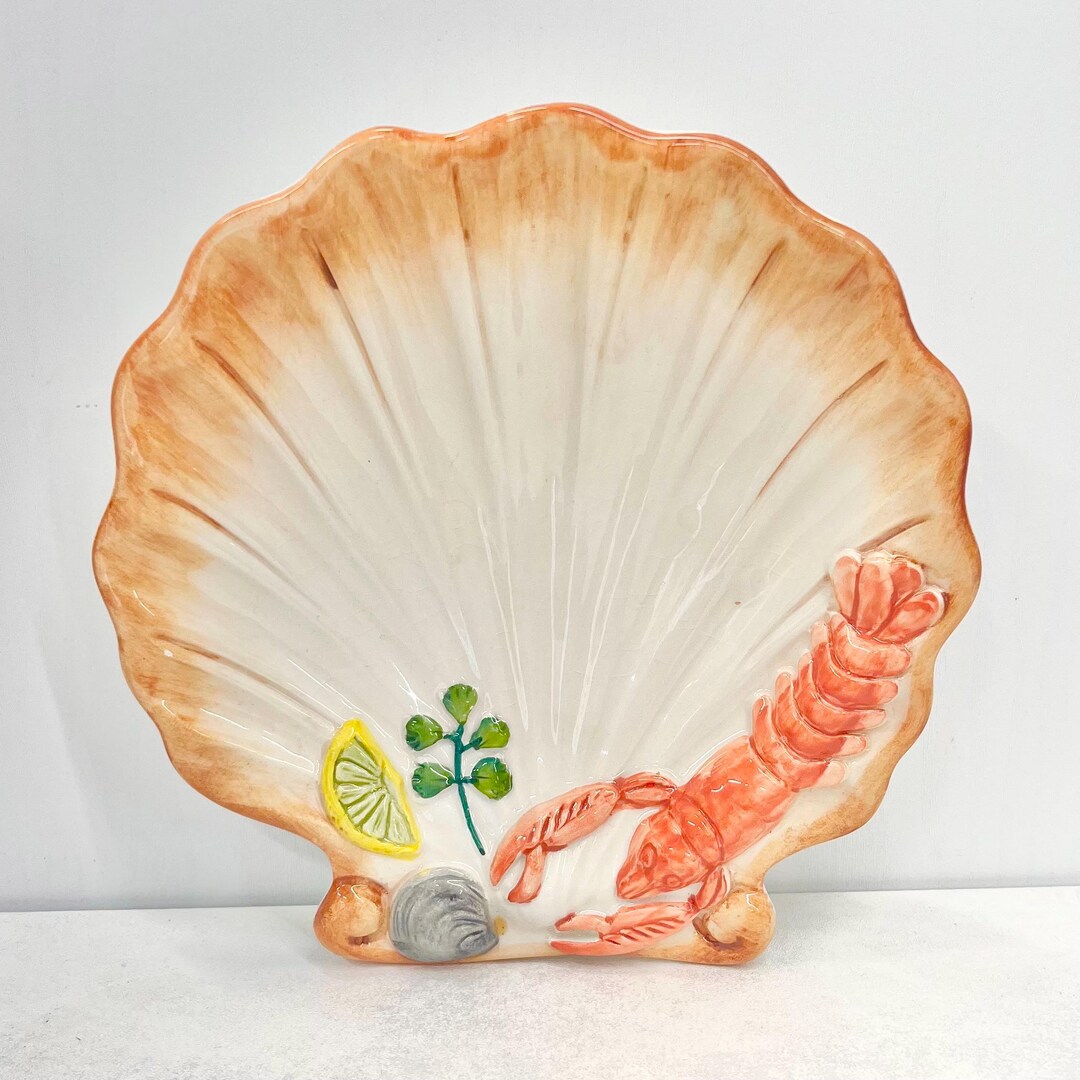 Vintage Hand Painted Italian Fruit De Mer Ceramic Glazed Seafood Plate ...