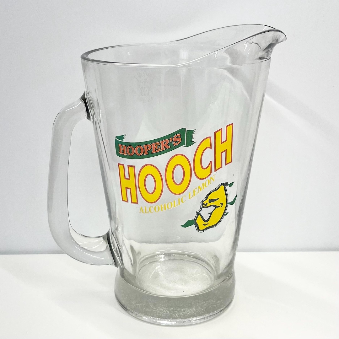 Vintage Large Hooch Alcoholic Lemonade Jug Pitcher Clear Glass Man Cave ...