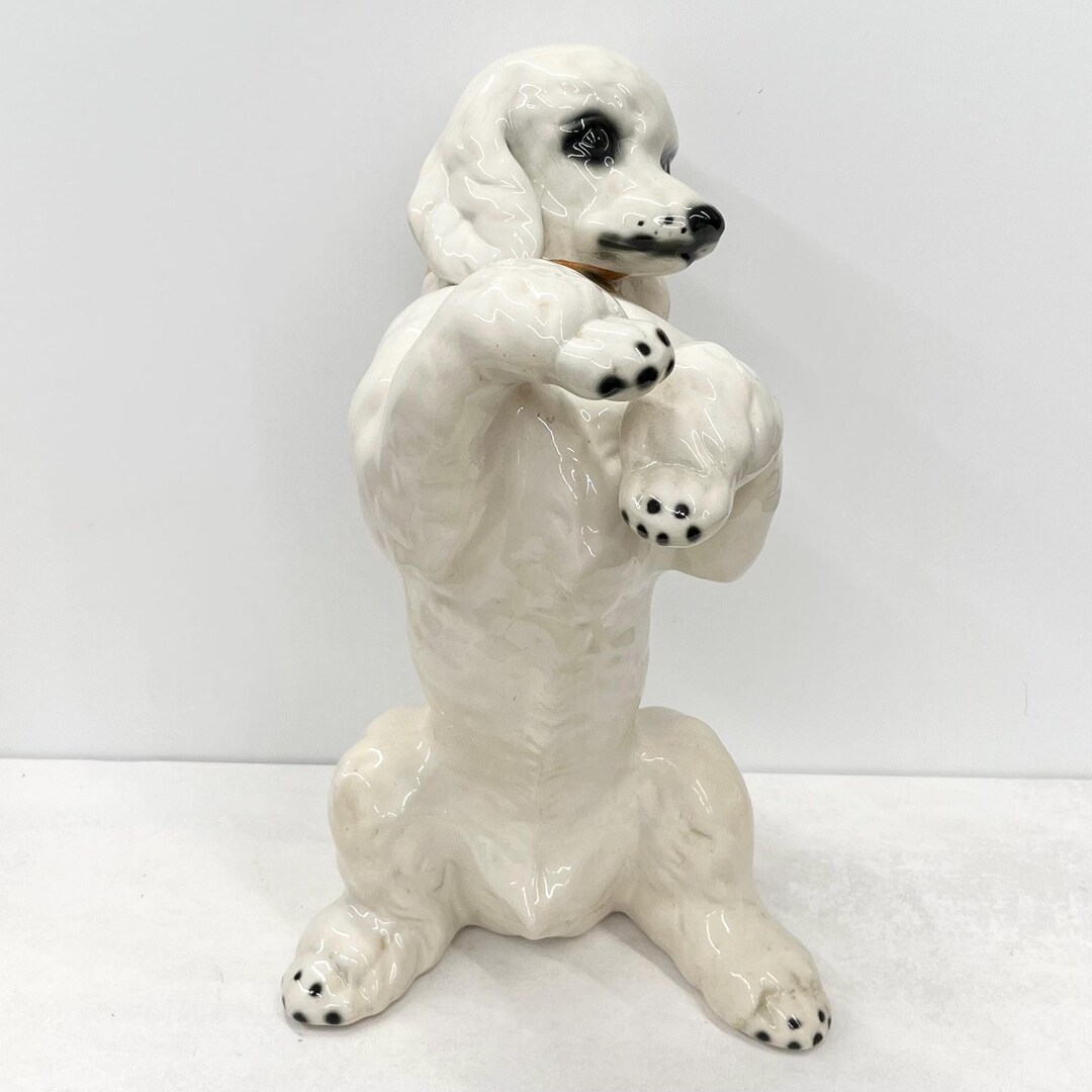 Large Vintage White Begging Sitting Poodle Dog Porcelain Figure ...