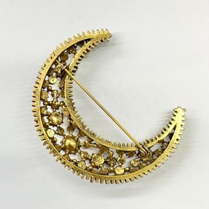 Huge Vintage Brooch Moon Shape Bronze Tone Brooch With Sparkling Green ...