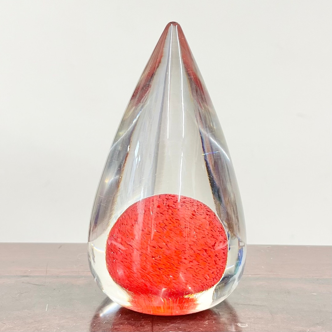 Vintage Unusual Paperweight Oval Egg Pointed Cone Shape Clear and Red ...