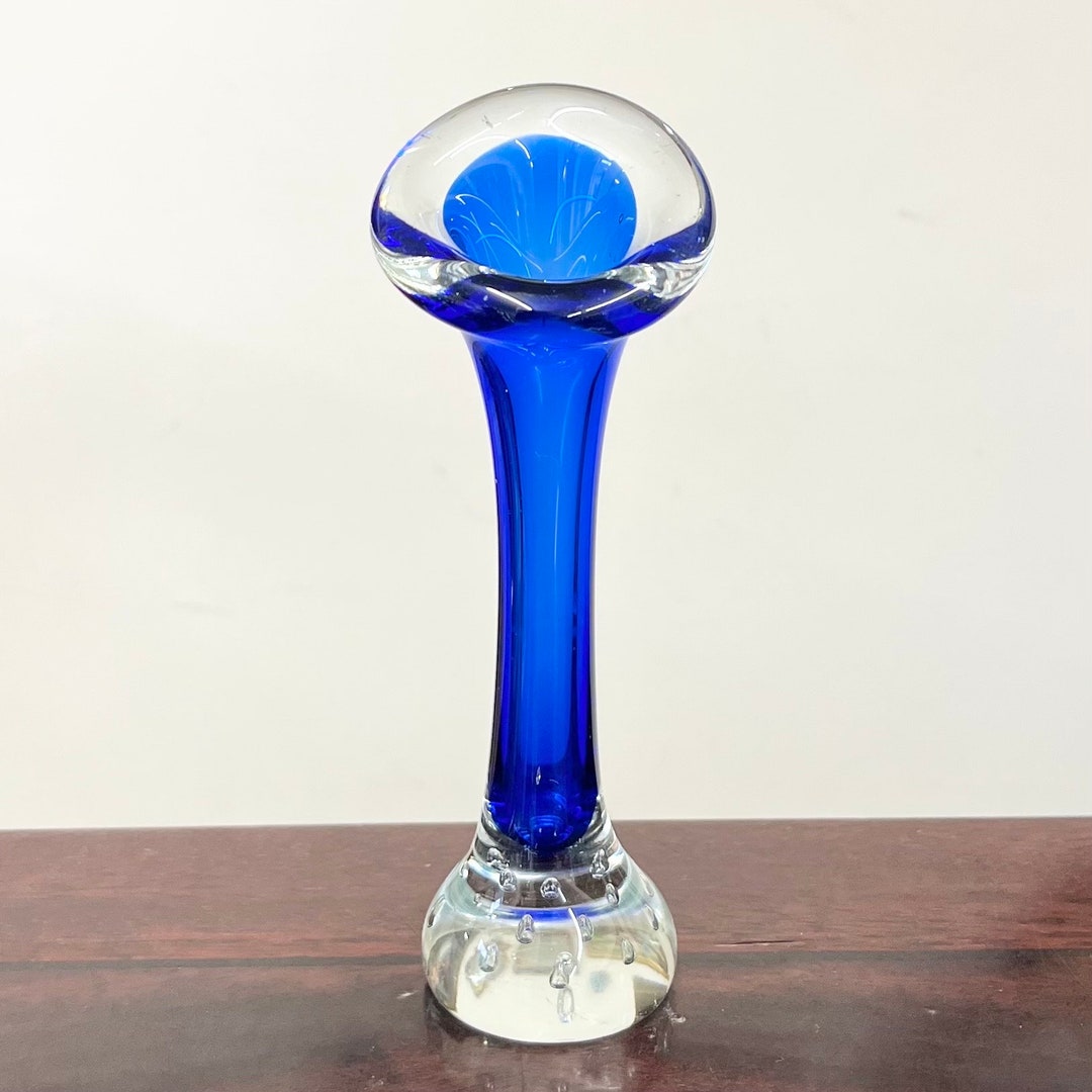 Vintage Aseda Art Glass Swedish Royal Blue & Clear Controlled Bubble ...