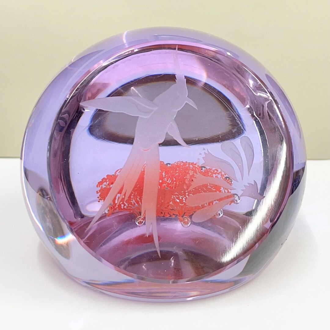 Vintage Caithness Scotland Humming Bird Alexandrite Lilac Paperweight ...