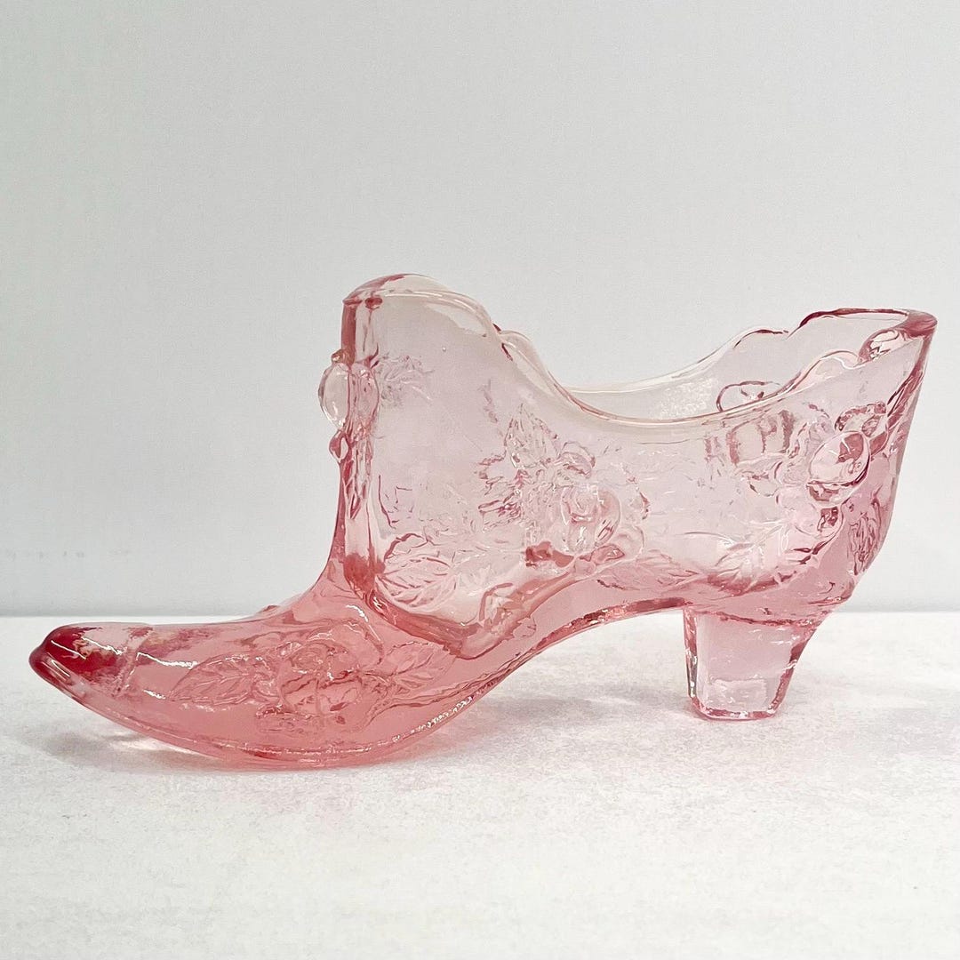 Vintage Fenton Pink Pressed Glass Slipper Shoe Ornamemt With Original ...