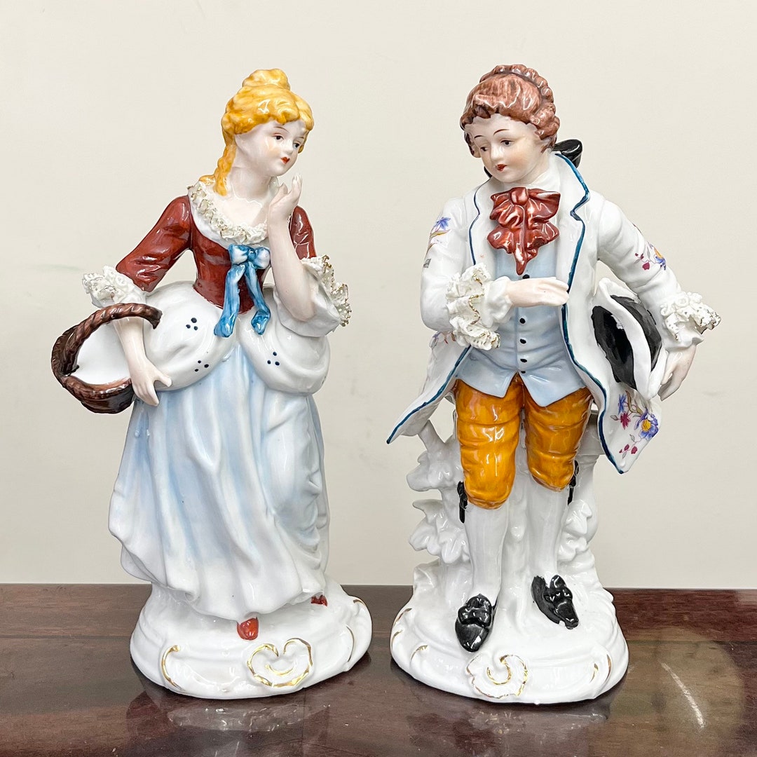 Vintage / Antique Pair of Porcelain Figurines Man & Lady With Lace ...