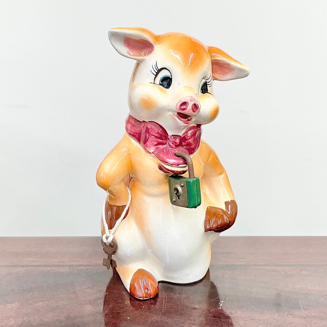 Kitsch Ceramic Piggy Bank Money Box With Little Lock & Two Keys Made in ...
