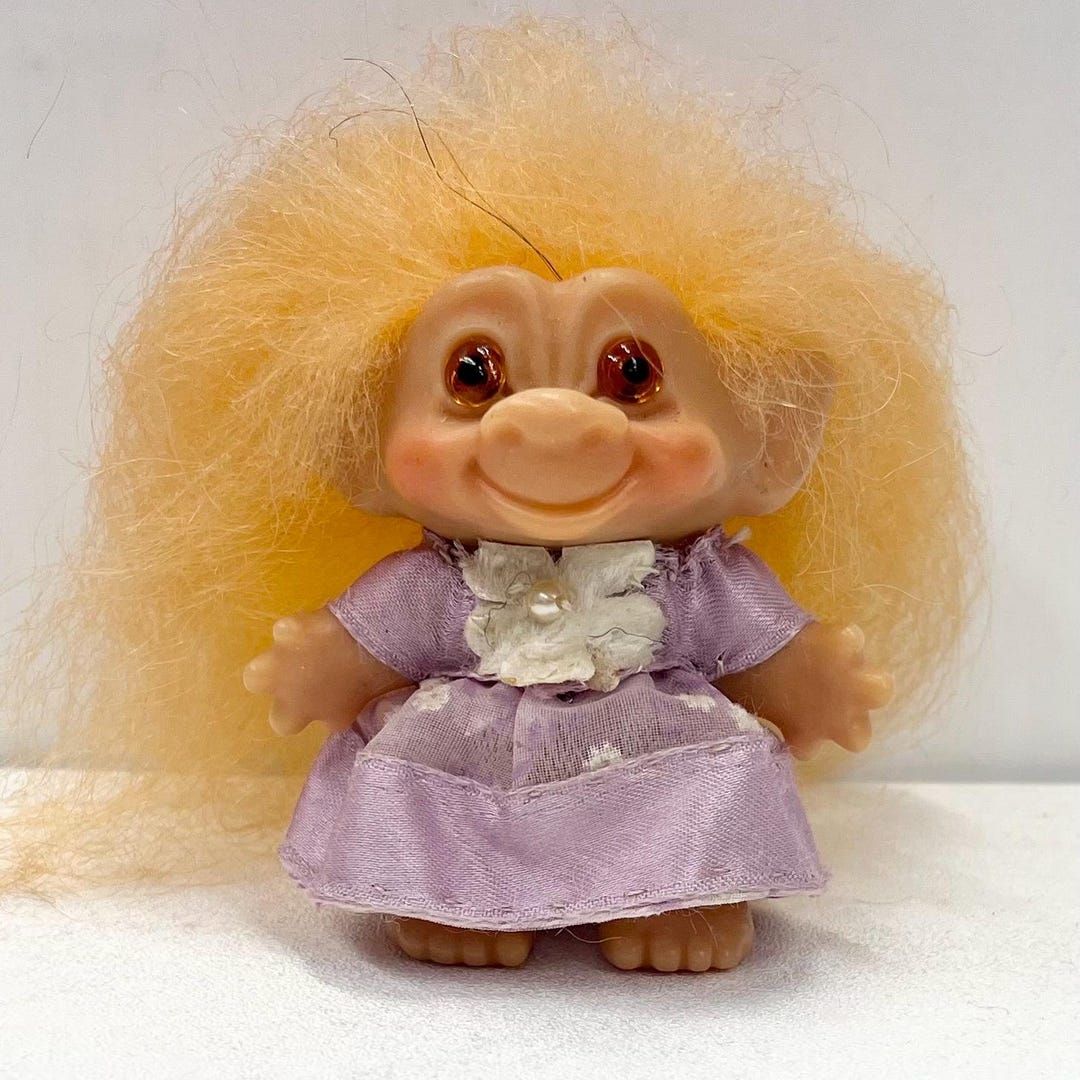 Vintage 1964 Dam Troll Dam Things Est 3 Peach Mohair Hair Lilac Purple ...