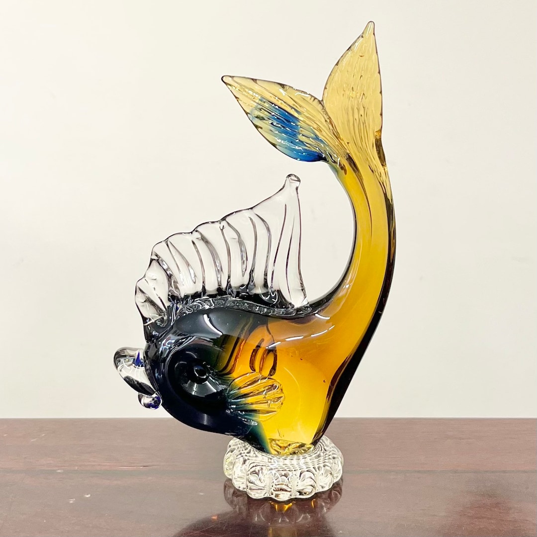 Vintage 1960’s - 1970’s Glass Hand Blown Fish Figurine Ornament Topaz ...