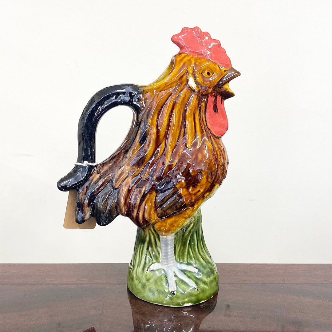 Vintage Majolica Chicken Rooster Drip Glazed Jug Pitcher - Etsy