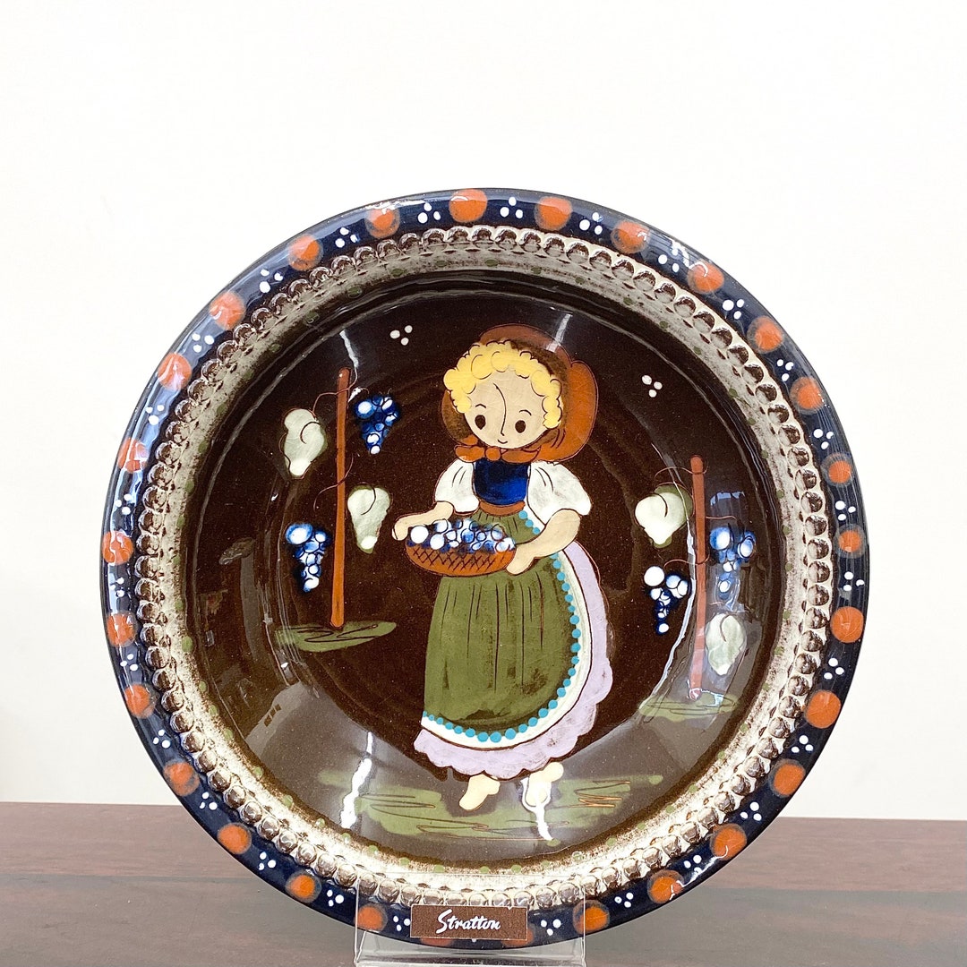 Vintage Mid Century Hand Painted Ceramic Glazed Pottery Decorative Bowl ...