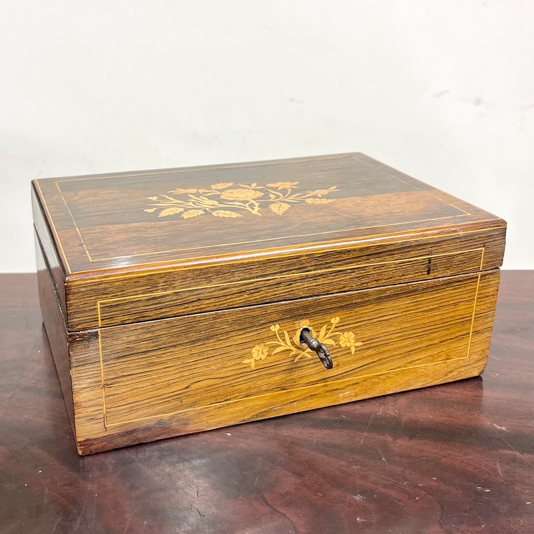 Antique Victorian C.1890 1900 Marquetry Inlaid Floral Wooden Box for ...