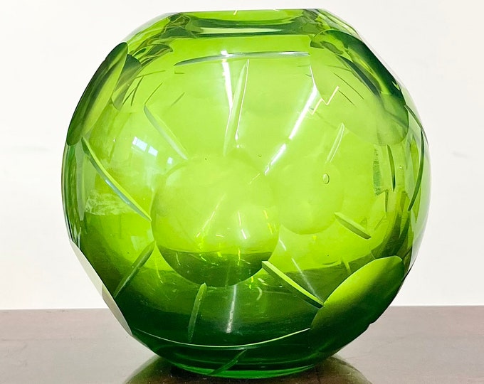 Rare Art Deco Green Uranium Glass Round Orb Sphere Rose Bowl Vase ...