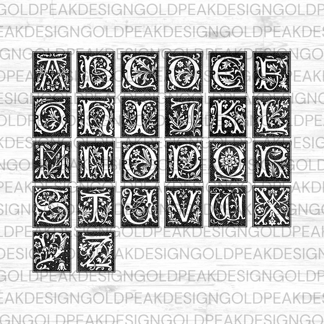 Medieval Ornamental Alphabet, Decorative Letters, Transparent Drop Cap ...