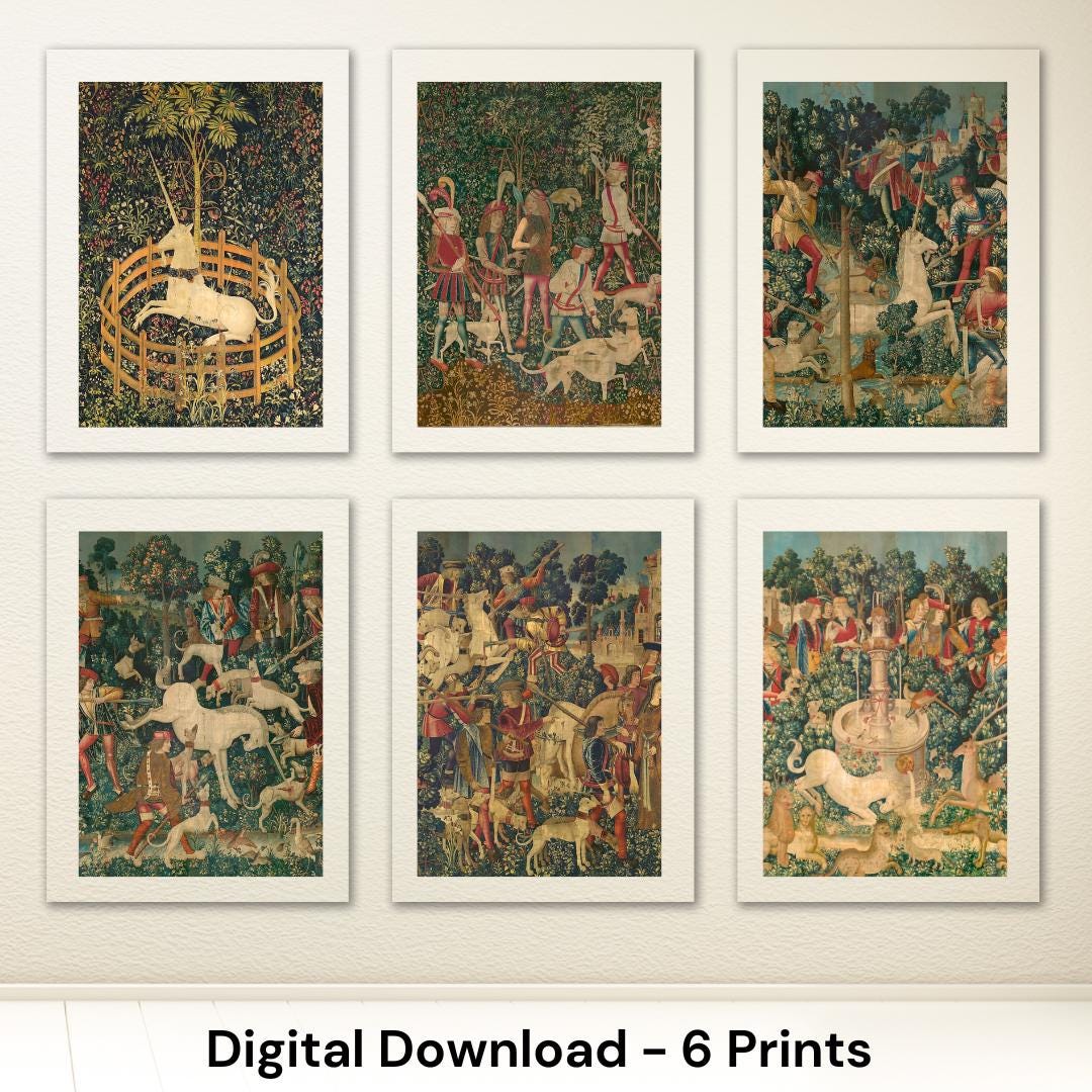 Vintage Medieval Unicorn Tapestry Printable Wall Art, Bundle of 6 - Etsy