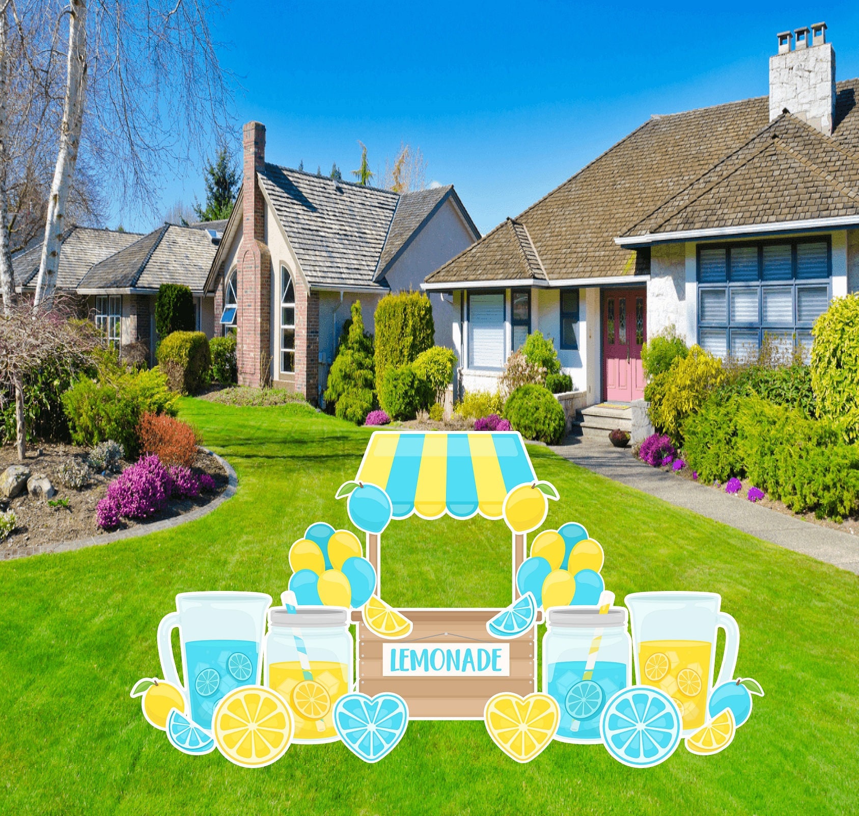 Lemonade Stand Yellow and Blue Summer Card Yard - FREE SHIPPING! - Etsy
