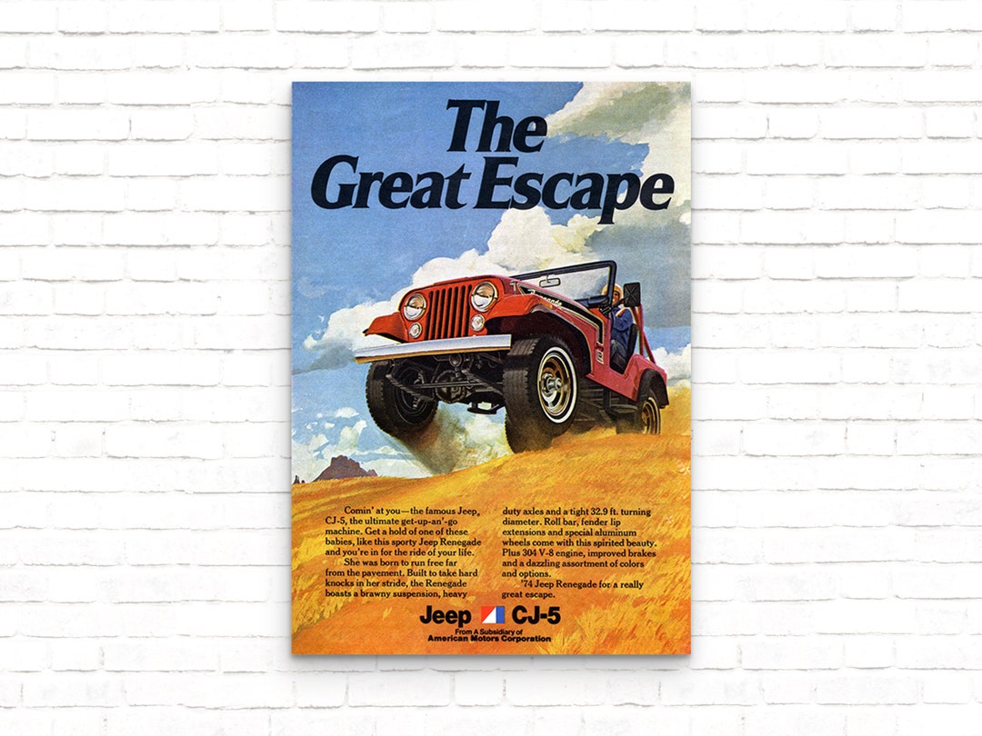 Jeep CJ-5 the Great Escape Vintage Car Advertising Poster - Art Print ...