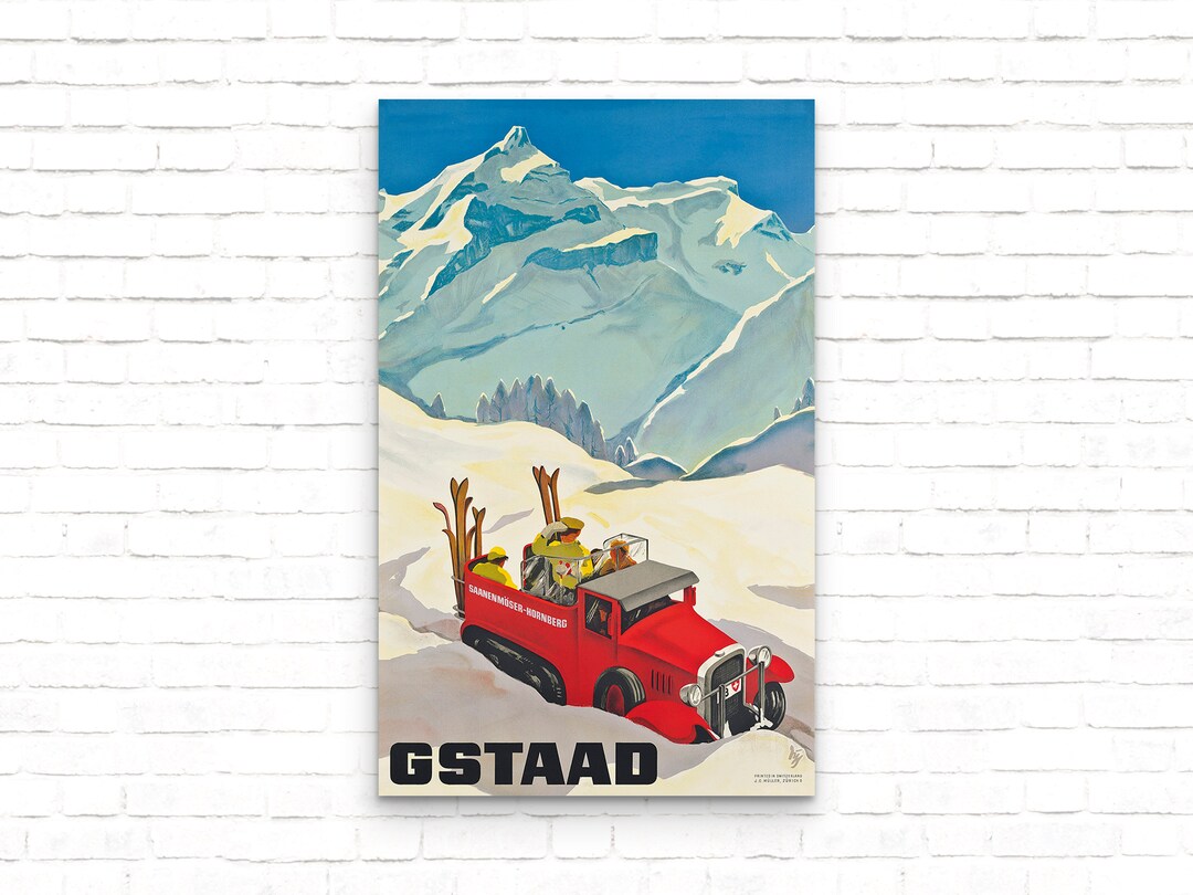 Gstaad Switzerland Art Print, Vintage Travel Ski Poster, Swiss ...