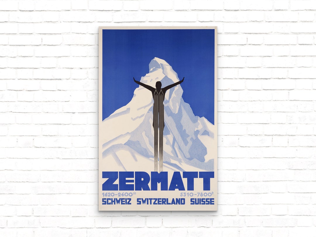 Zermatt Switzerland Vintage Ski Poster, Cool Mountains Art Print, Retro ...