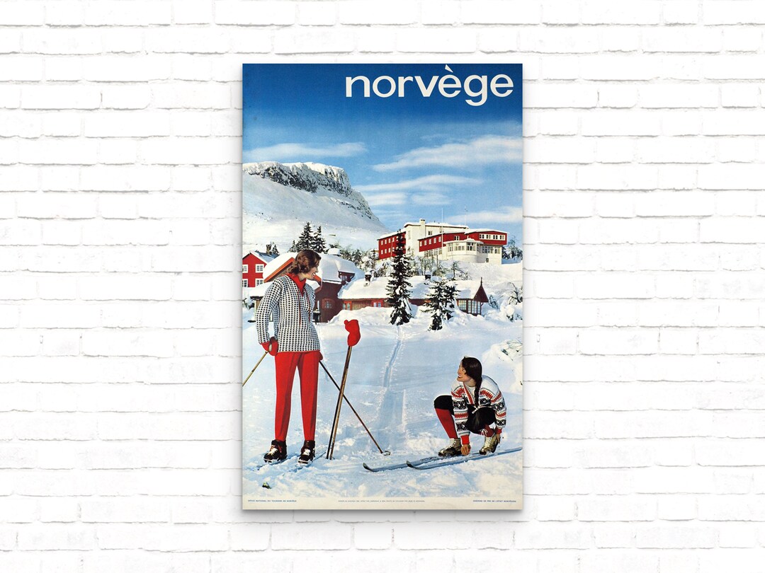 Norway Vintage Ski Poster, Retro Skiing Art Print, Norvege Ski Resort ...