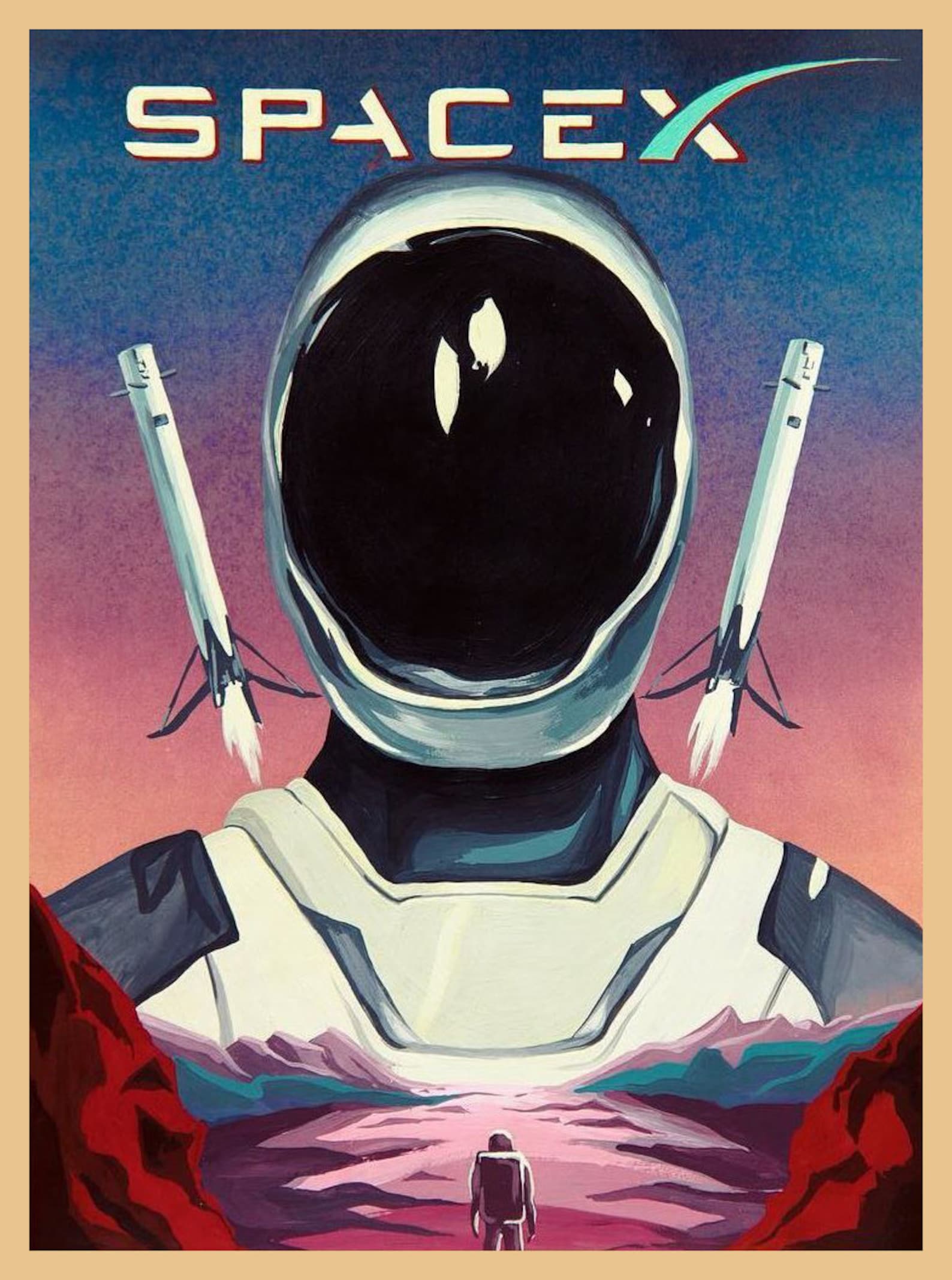 Spacex Astronaut Mars Vintage Space Art Poster - Art Print - Wall Decor ...