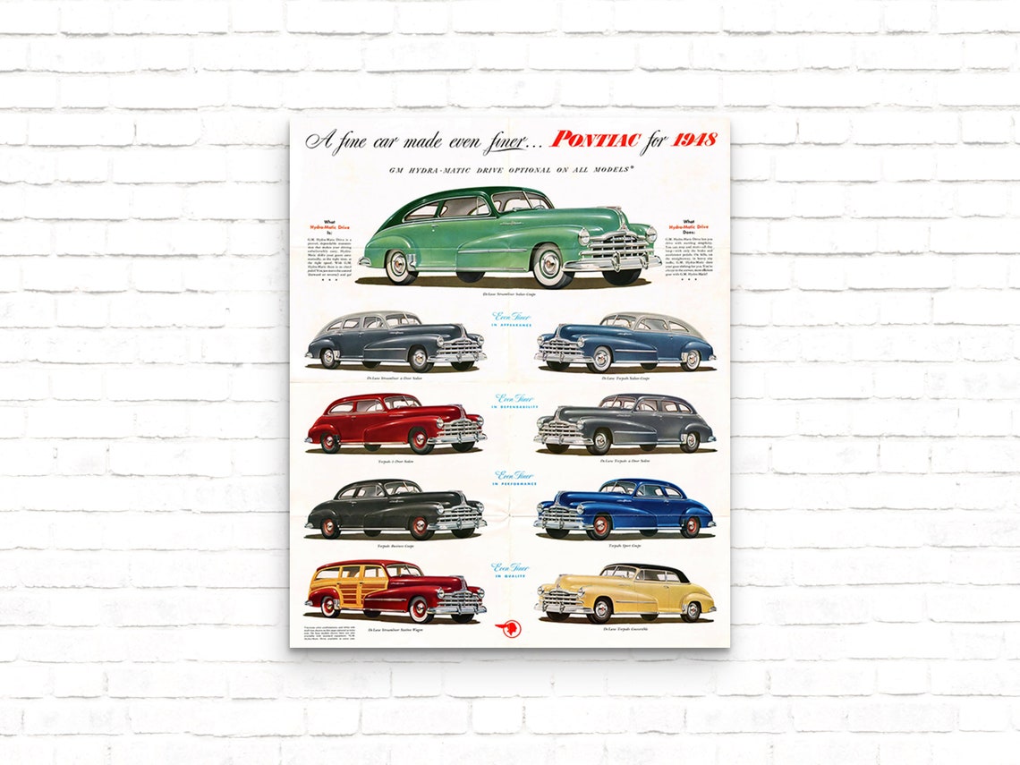 Pontiac for 1948 Vintage Car Advertising Poster - Art Print - Wall ...