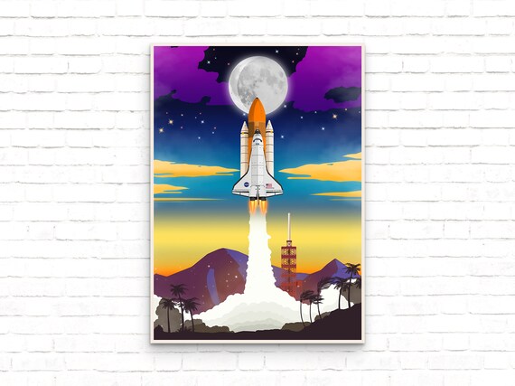 Nasa Discovery Launch Vintage Space Poster Art Print Wall | Etsy