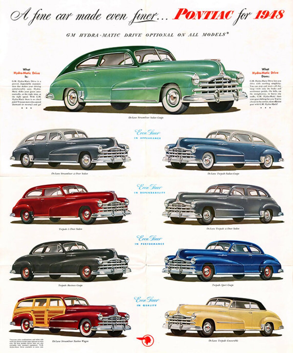 Pontiac for 1948 Vintage Car Advertising Poster - Art Print - Wall ...