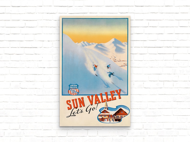 Sun Valley, Idaho Vintage Ski Poster, Union Pacific Travel Art Print ...