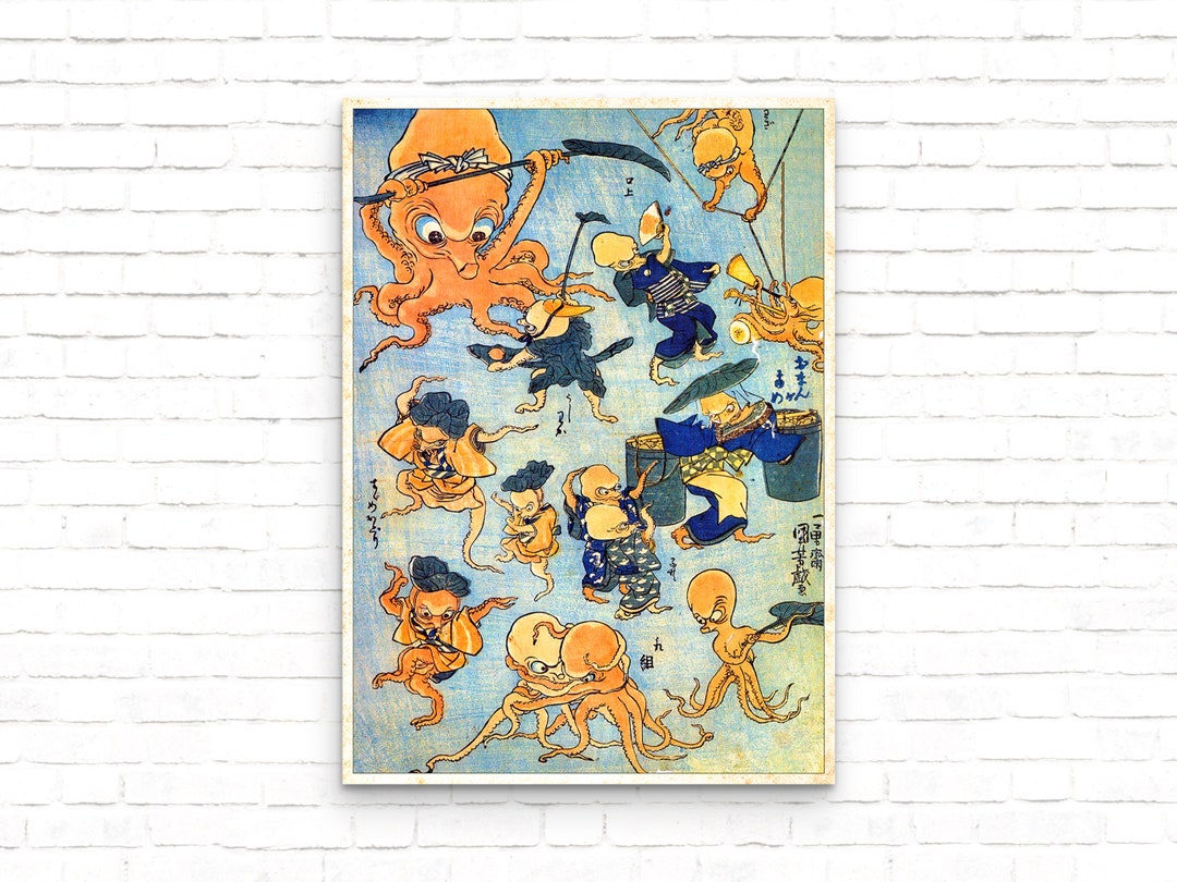Japanese Samurai Octopus Warriors Painting - Vintage Japanese Woodblock ...