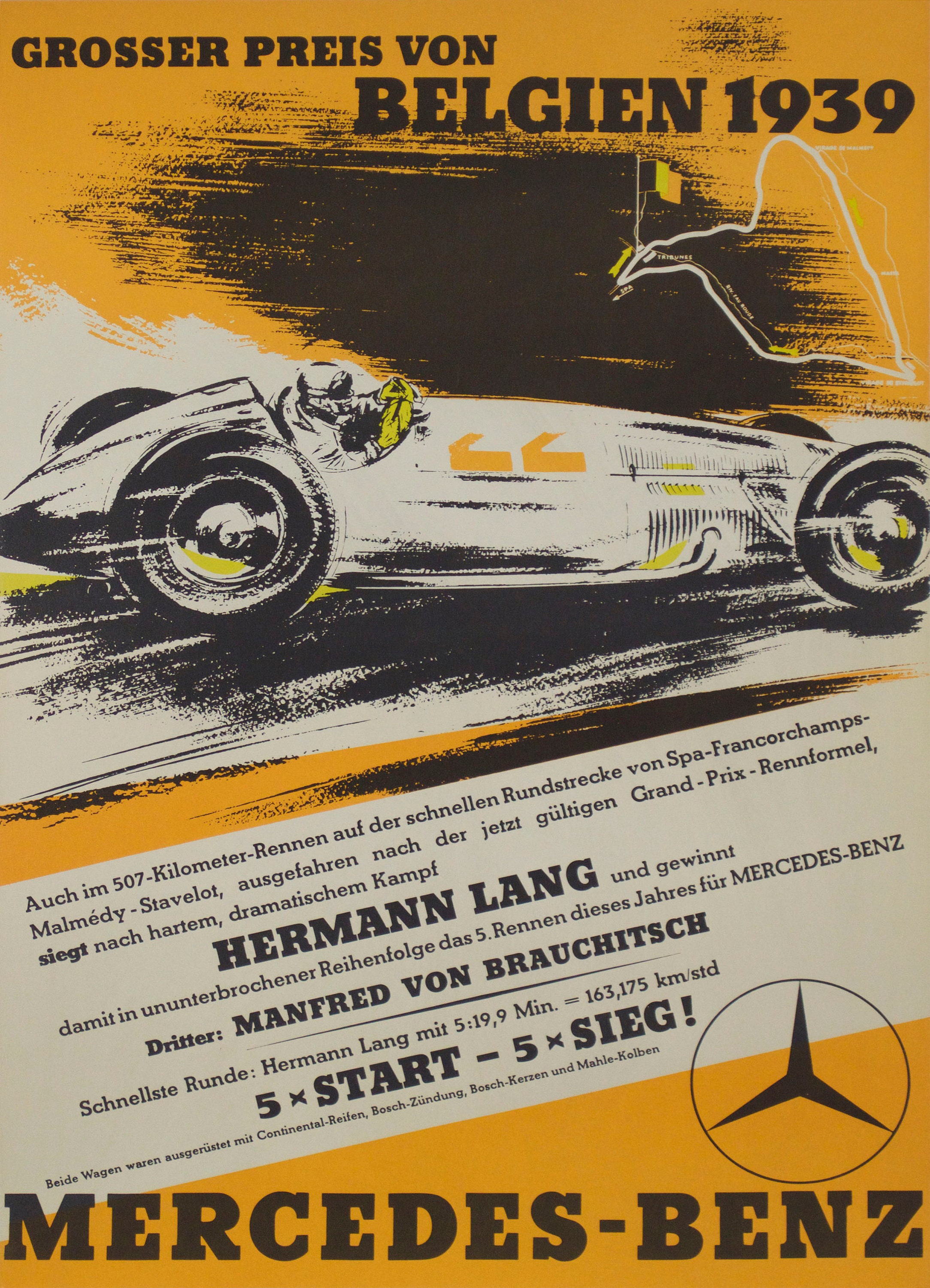 Mercedes Benz Vintage Race Poster, Belgien 1939 Retro Race Car Art ...