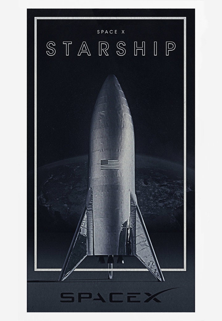 Spacex Starship Spacecraft and Super Heavy Rocket Vintage Space Poster ...