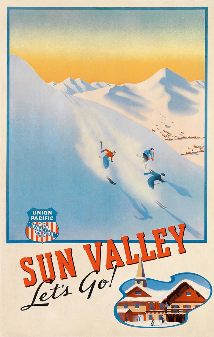 Sun Valley, Idaho Vintage Ski Poster, Union Pacific Travel Art Print ...